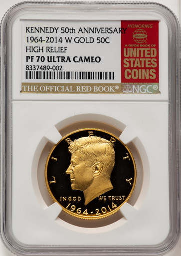 2014-W 50C Kennedy Gold 50th Anniversary Red Book Proof Kennedy Half ...