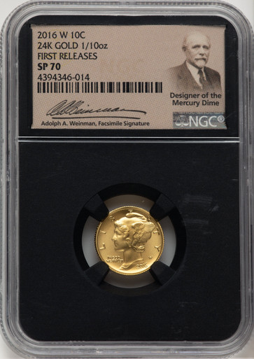 2016-W 10C Mercury Dime 100th Anniversary Gold Centennial FR Adolph ...