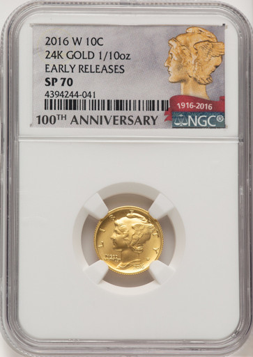 2016-W 10C Mercury Dime 100th Anniversary Gold Centennial 100th ...