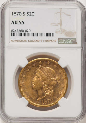 1870-S $20 Liberty Double Eagle NGC AU55 - LCR Coin