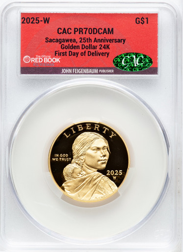 2025-W Proof Gold Sacagawea 25th Anniversary First Day of Delivery Red ...