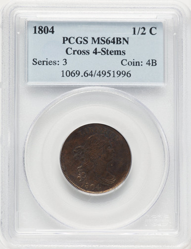 1804 1/2 C Crosslet 4 Stems BN Half Cent PCGS MS64 - LCR Coin