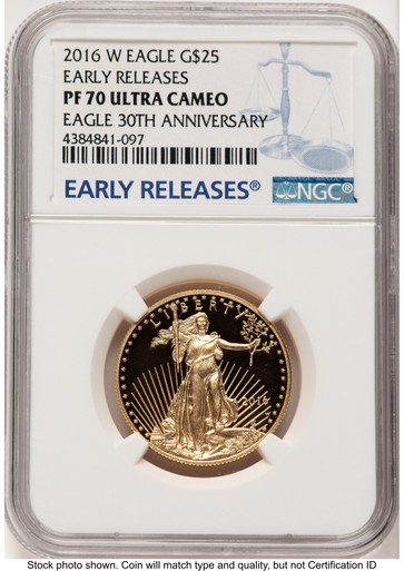2016-W Proof Gold Eagle 1/2 oz ER Blue NGC PF70 - LCR Coin