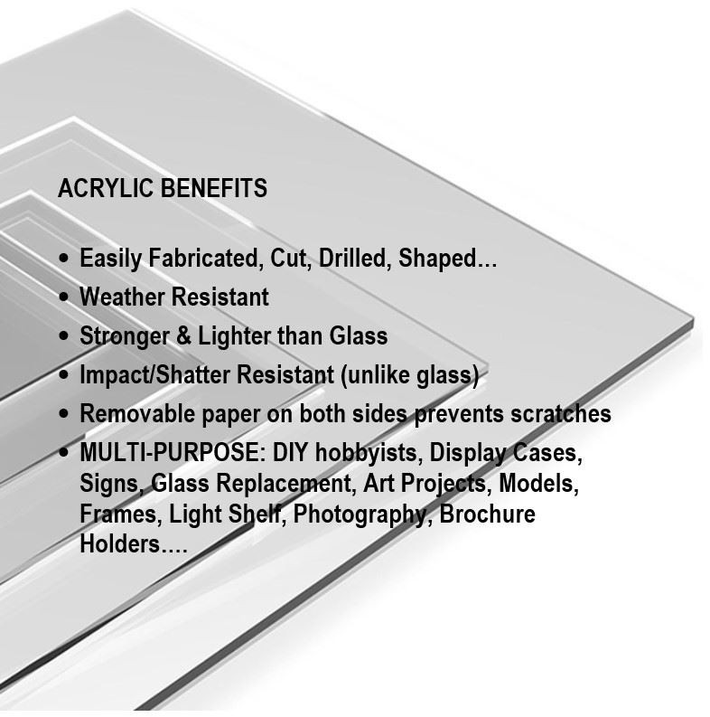 Clear Cast Acrylic Plexiglass Sheet (1 Piece) 1/4” Thick (6mm) Easy to ...
