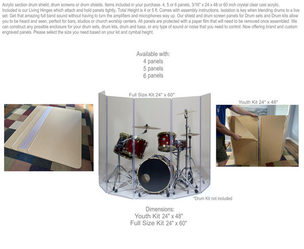 DRUM SHIELD Sound Deflection Screen Acrylic Panels 6 Size Options with ...