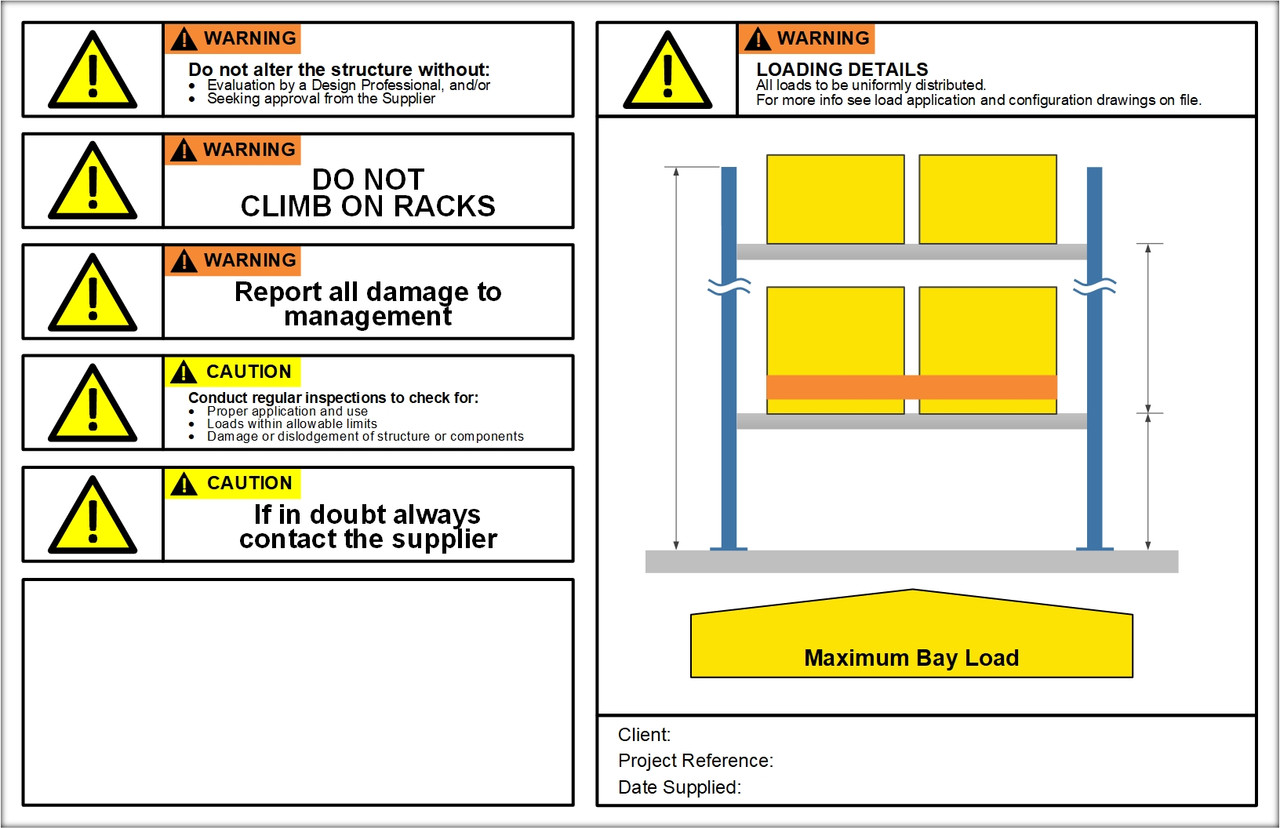 Selective Pallet Rack Load Limit Sign Selective Pallet Rack Load Limit Sign