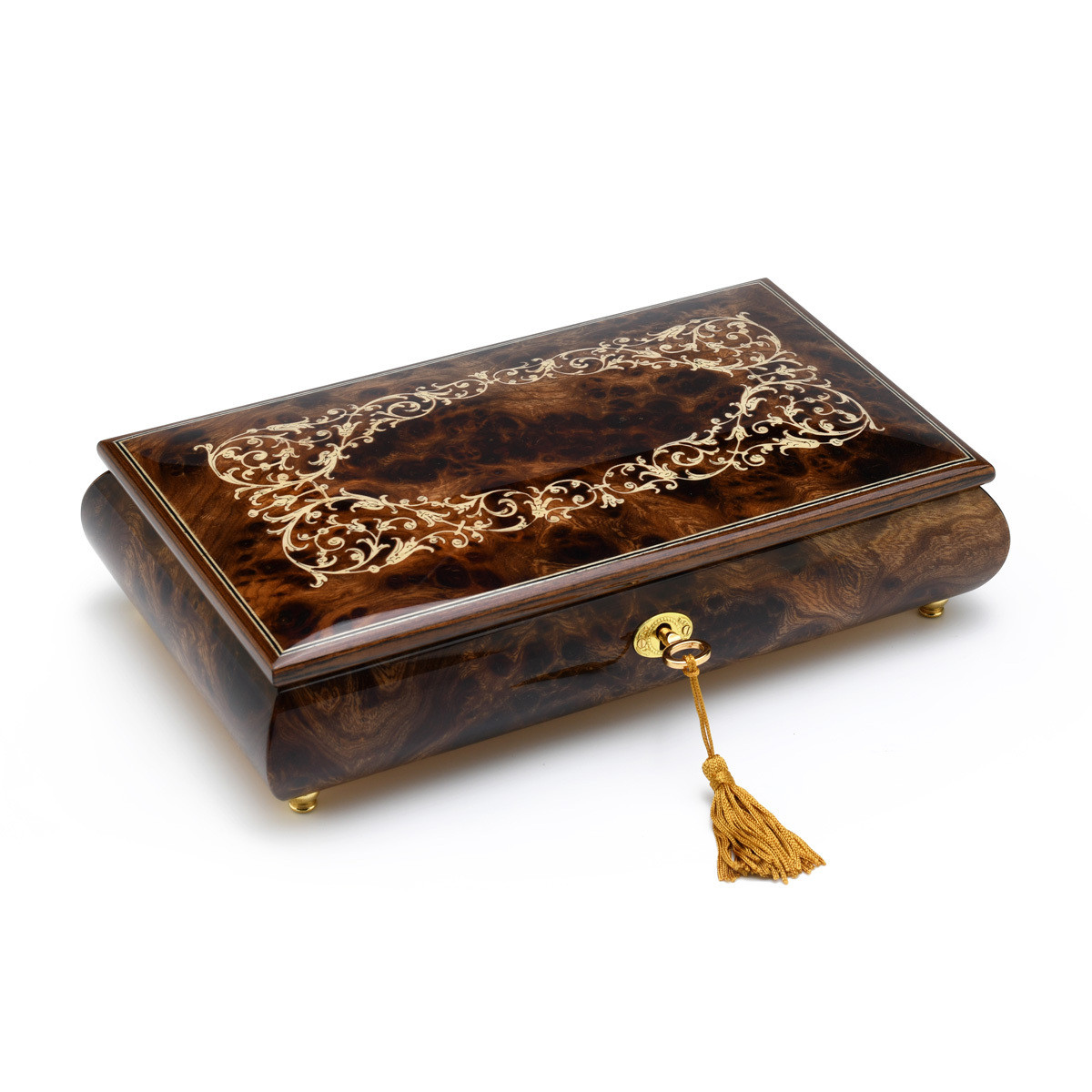 Handcrafted Arabesque Wood Inlay 30 Note Musical Jewelry Box with Lock ...