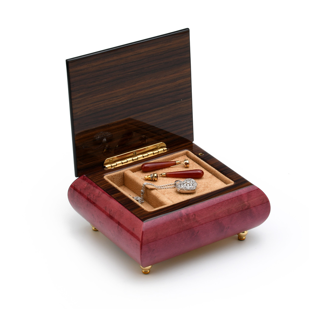 Classic Red Wine 18 Note Arabesque Wood Inlay Music Box - MusicBoxAttic.com