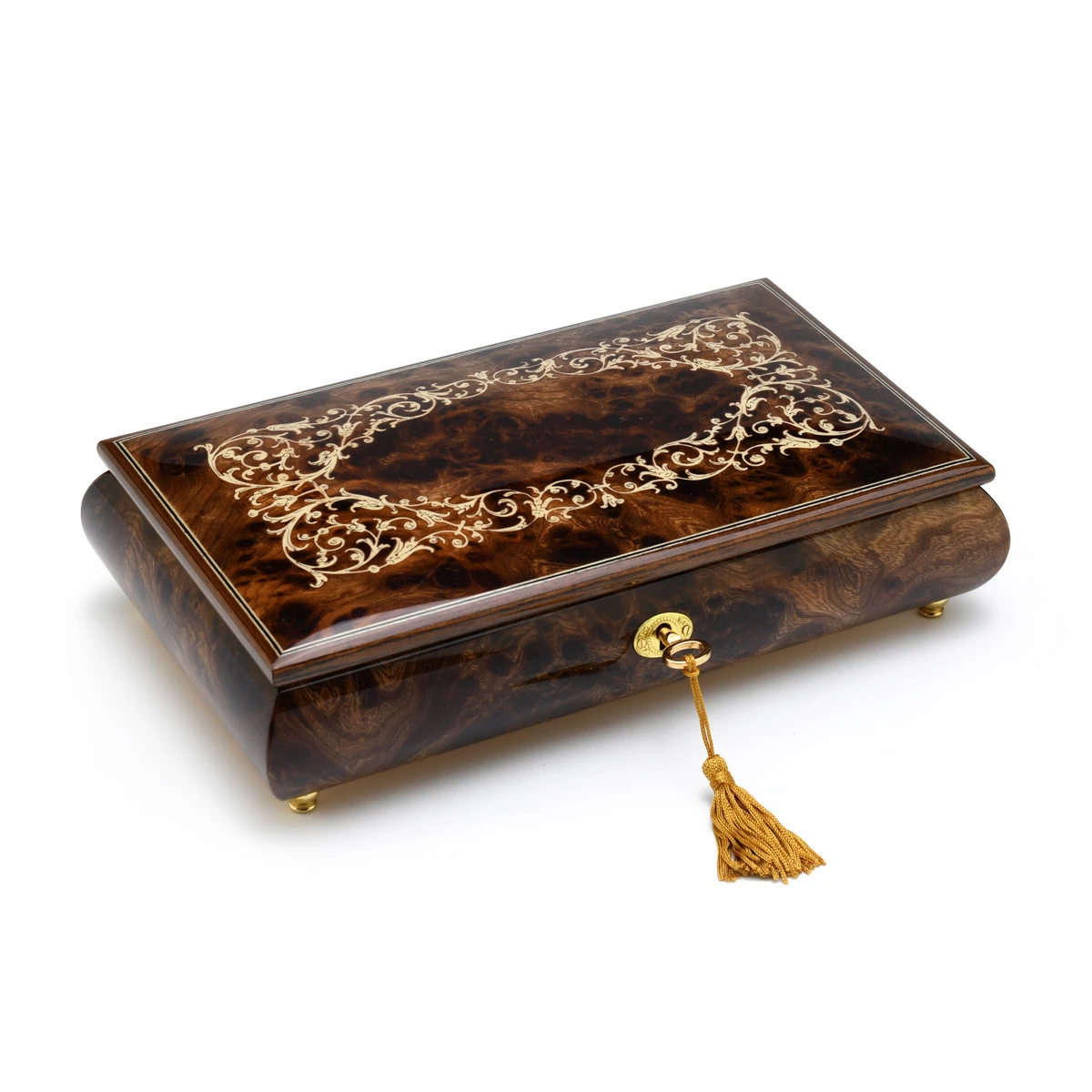 Handcrafted Arabesque Wood Inlay 30 Note Musical Jewelry Box with Lock ...