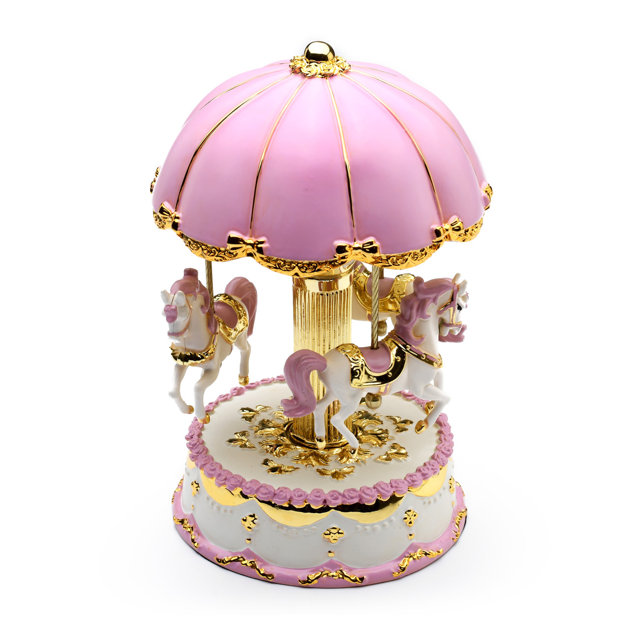 Adorable Pink and Gold Accented Animated Musical Carousel Keepsake ...