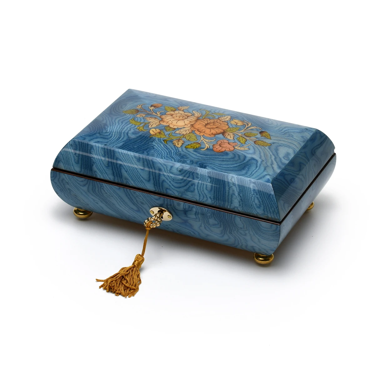 Handcrafted 18 Note Floral Inlay Music Box with Lock and Key ...