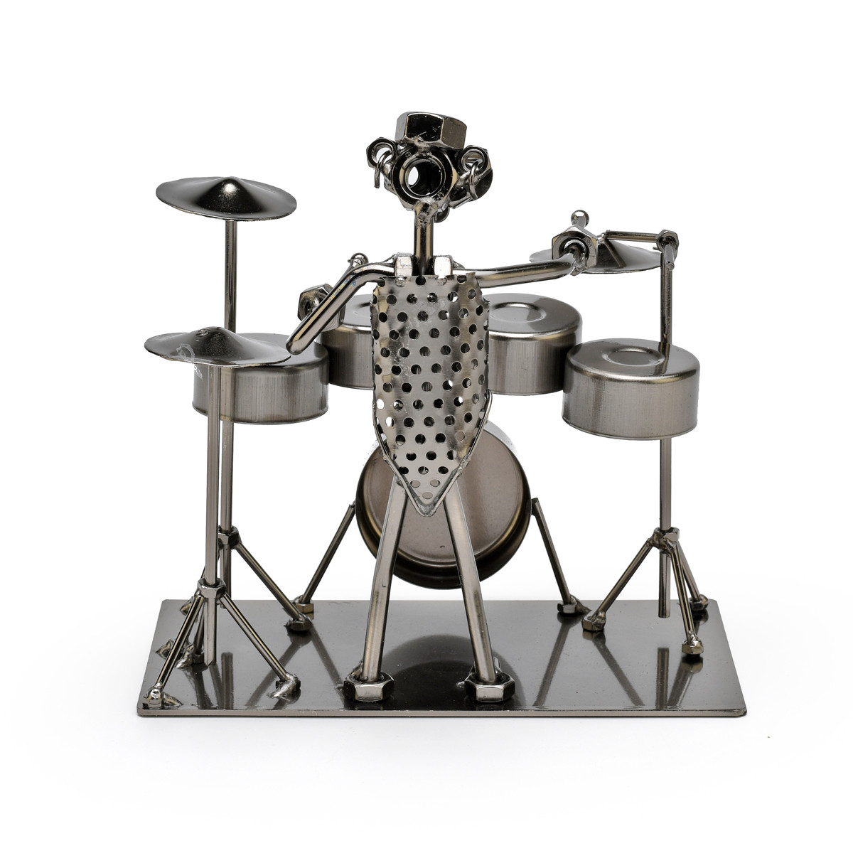 Handcrafted Metal Musician with Full Drum Set Figurine - MusicBoxAttic.com