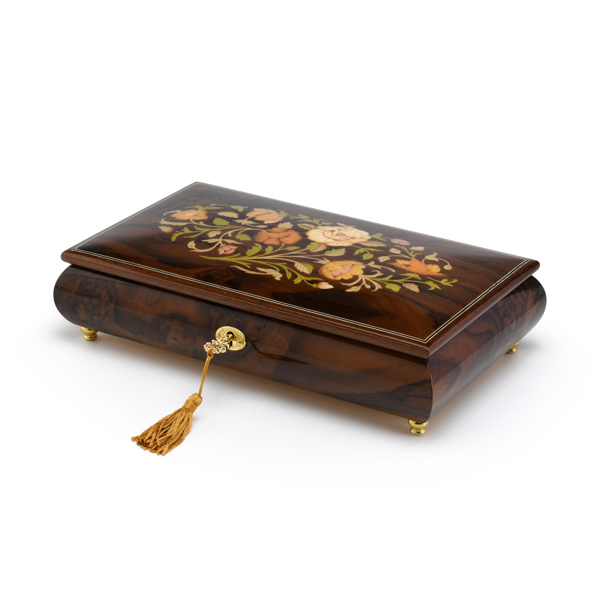 Handcrafted 18 Note Floral Inlay Music Box with Lock and Key ...