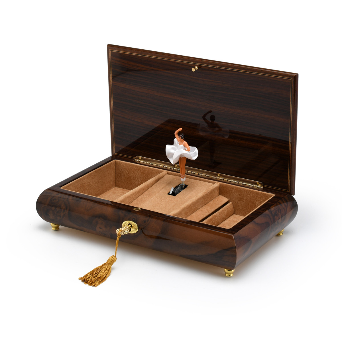 Handcrafted 18 Note Walnut Floral Inlay Music Box with Spinning ...