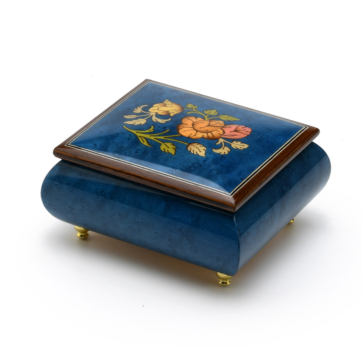 Classic Royal Blue 18 Note Arabesque Wood Inlay Music Box ...