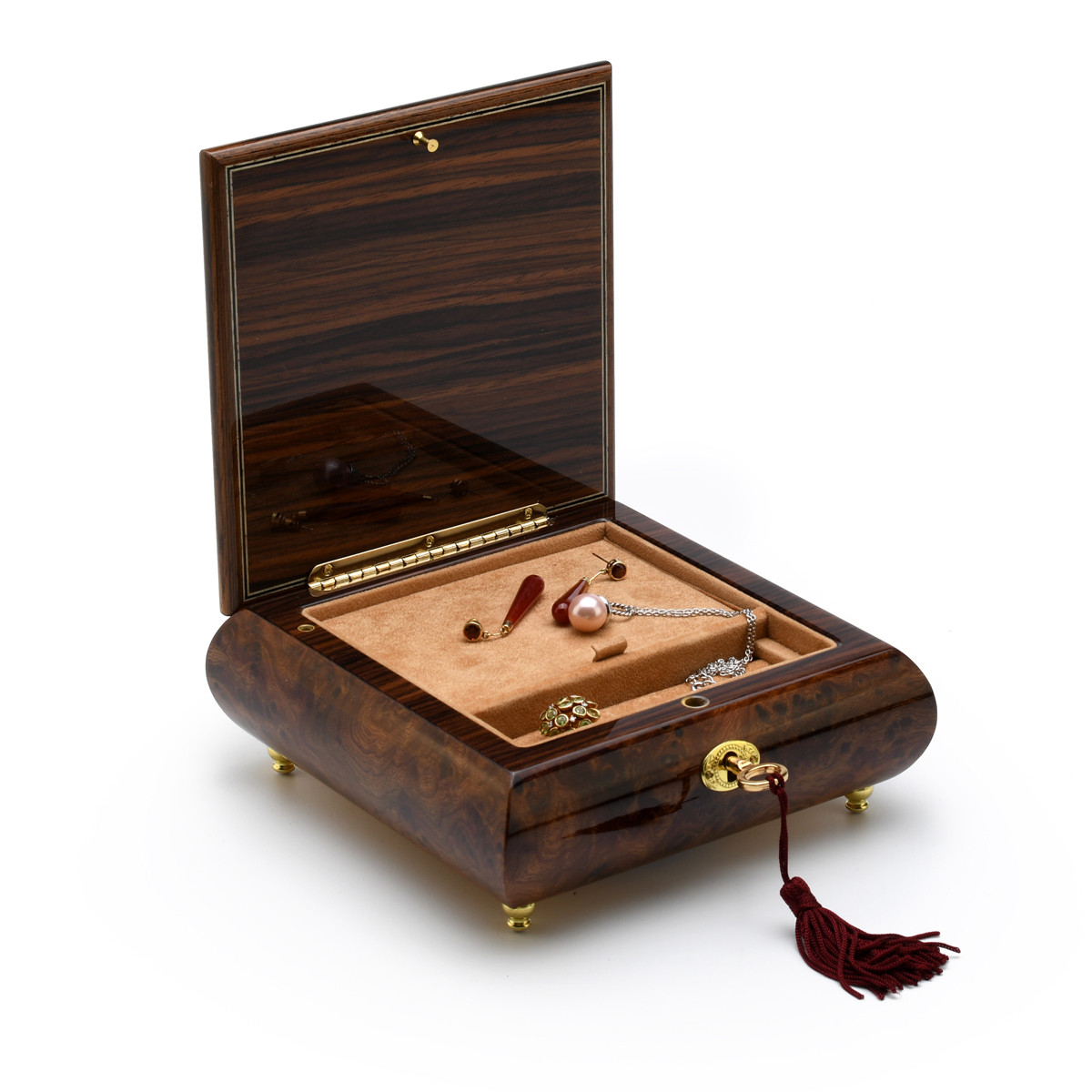 Handcrafted 18 Note Floral Inlay Music Box with Lock and Key ...