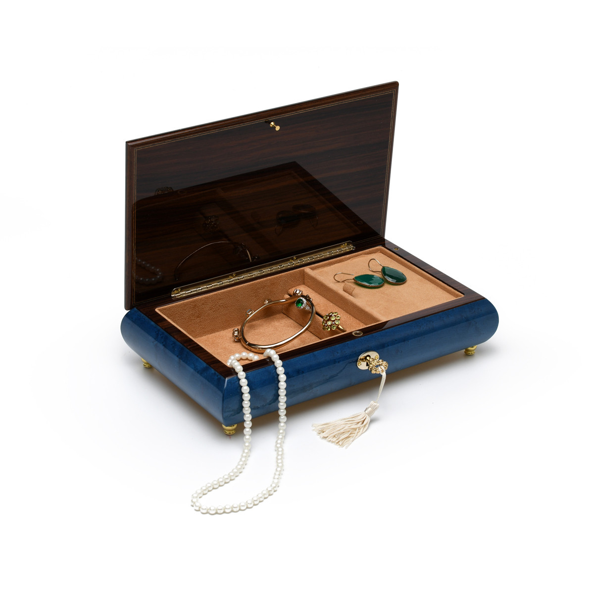 Beautiful Royal Blue Instrument and Floral Wood Inlay Music Box ...