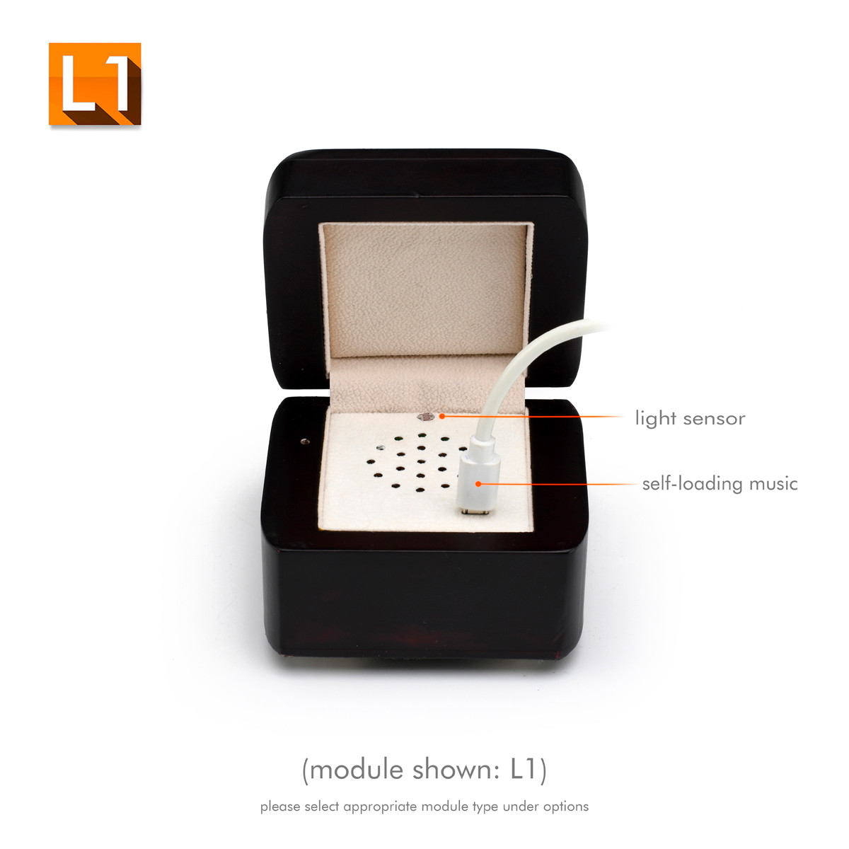 Charming Square Matte Dark Wood Custom Sound Module Music Box ...
