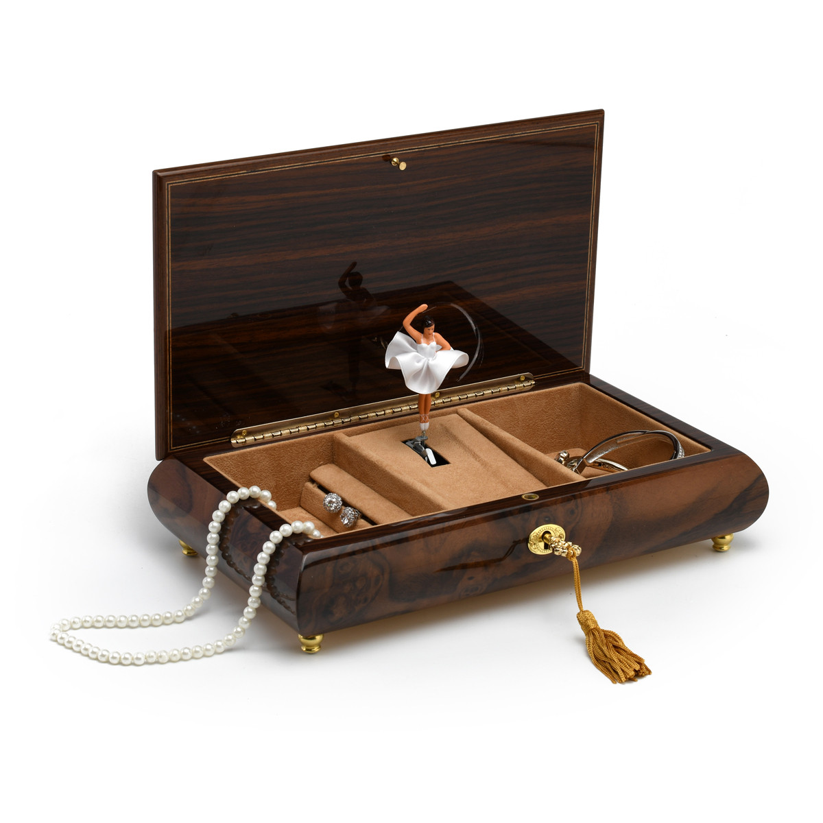 Handcrafted 18 Note Walnut Floral Inlay Music Box with Spinning ...