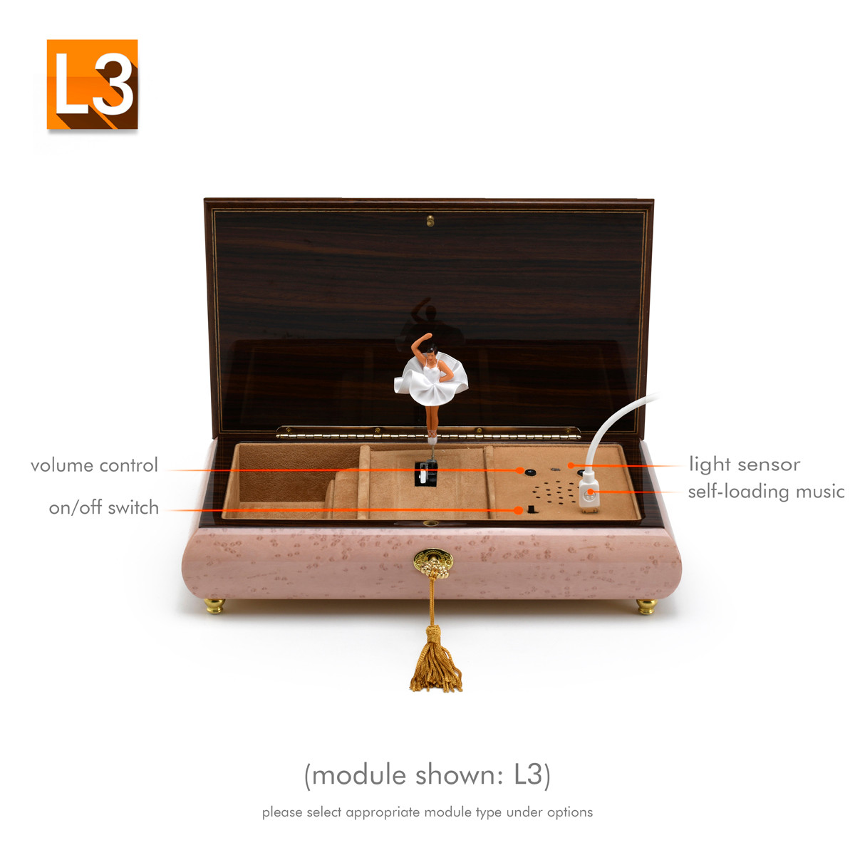 Handcrafted Pink Floral Inlay Custom Sound Module Music Box with ...