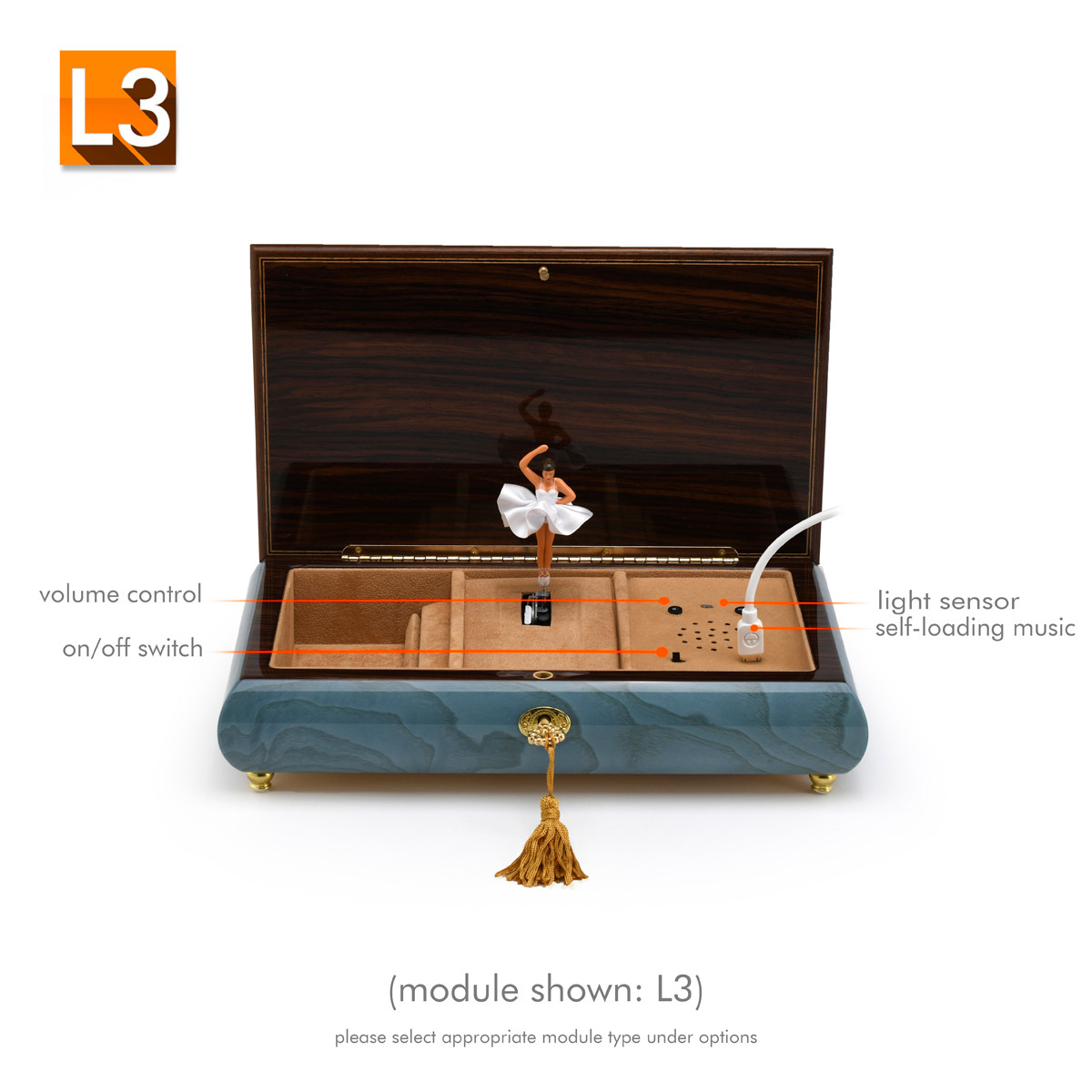 Handcrafted Sea Blue Floral Inlay Custom Sound Module Music Box with ...