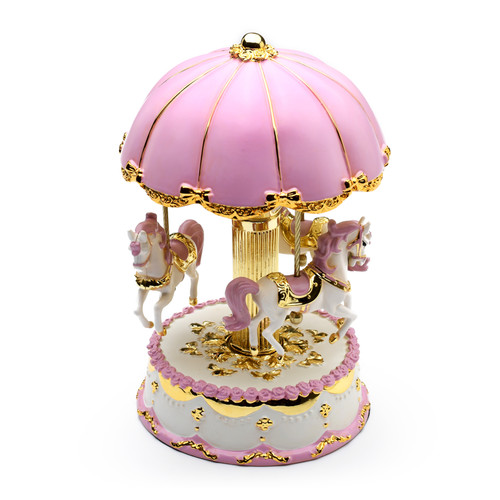 Adorable Pink and Gold Accented Animated Musical Carousel Keepsake ...
