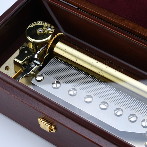 Contemporary 72 Note Sankyo Walnut Music Box with Gold Ornate Motif ...