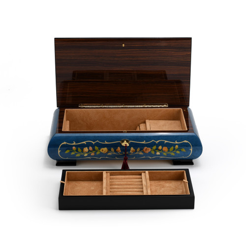 Handcrafted 18 Note Navy Blue Grand Musical Instrument and Floral Music ...