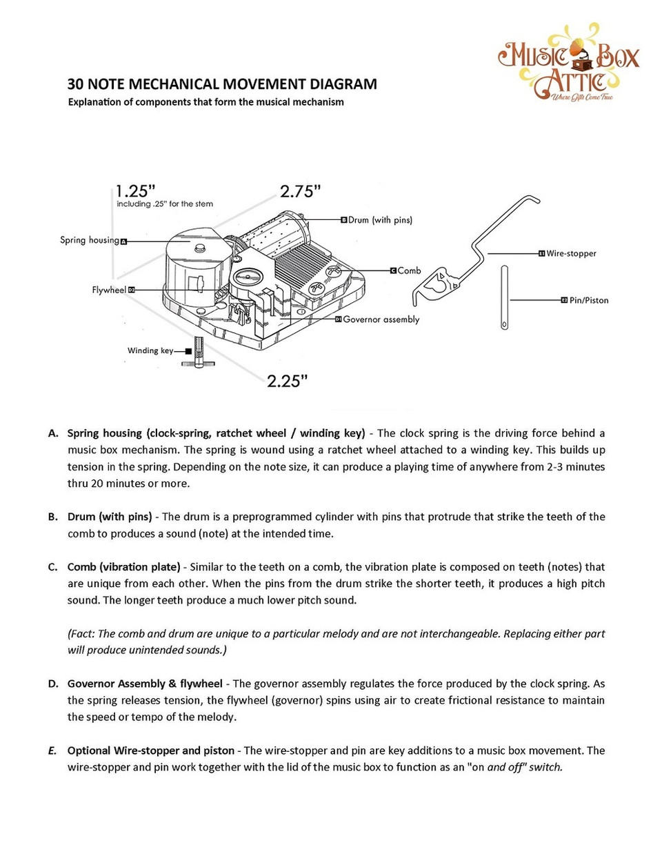 30-Note Music Box Movements | Mechanical | Music Box Attic