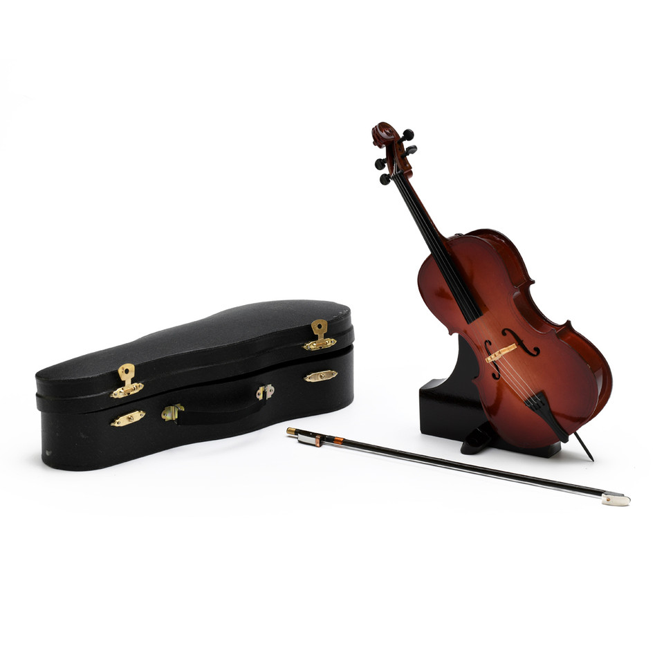 Elegant Brown Cello Music Box With A Stand - MusicBoxAttic.com