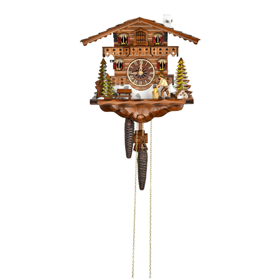 Black Forest Chalet 1 Day Mechanical Animated Wood Chopper Cuckoo Clock ...