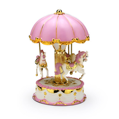 Adorable Pink and Gold Accented Animated Musical Carousel Keepsake ...