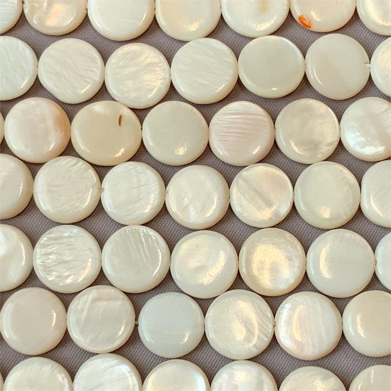 Cream Coin 10mm Natural MOP Shell Beads Per Strand - Dry Gulch Beads ...