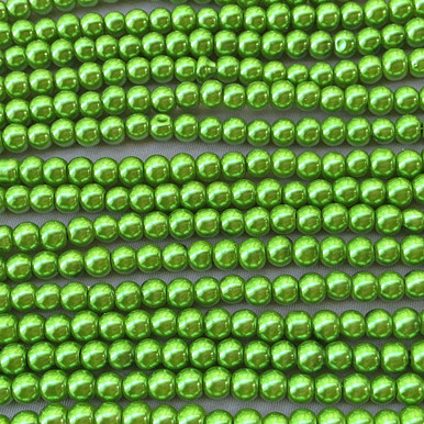 Green 5mm Smooth Round Glass Pearls 1mm Hole Per Strand - Dry Gulch ...