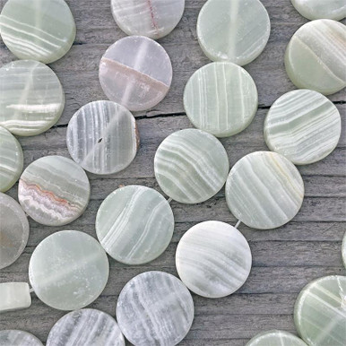 Green Banded Calcite 17mm Coin Semi Precious Stone Beads Per Strand ...
