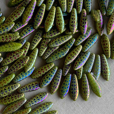 16x5mm Wasabi Rye Laser Czech Glass Dagger Drop 25 Beads Per Strand ...