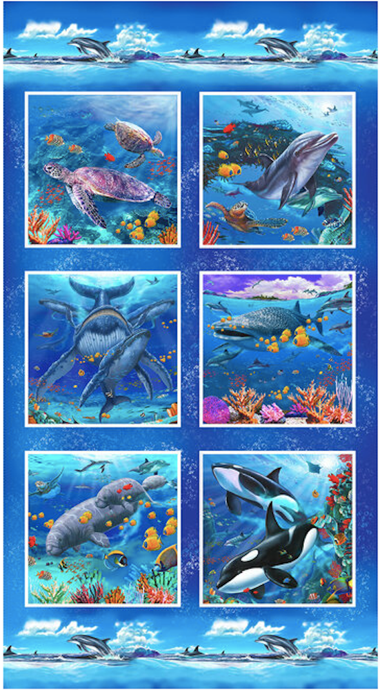 Studio E Reef Life Ocean Block Panel Cobalt Cotton Fabric by The Panel ...