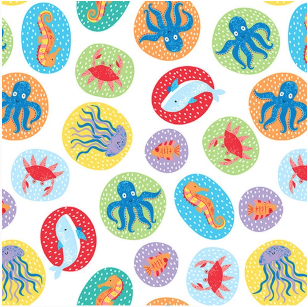 Studio E Seas The Day Sea Creatures in Bubbles Fabric by The Yard ...
