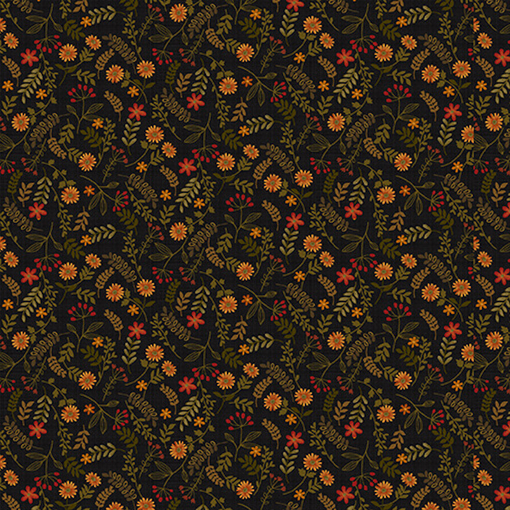 Henry Glass Cavalier Crows Wildflower Calico Black Cotton Fabric By The ...