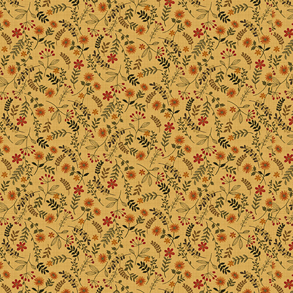 Henry Glass Cavalier Crows Wildflower Calico Gold Cotton Fabric By The ...