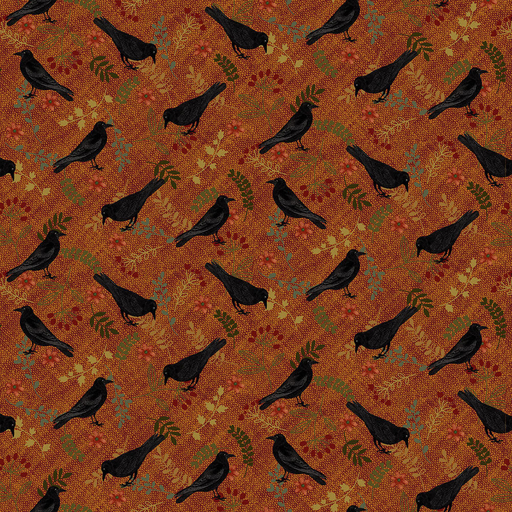 Henry Glass Cavalier Crows Allover Crows Pumpkin Cotton Fabric By The ...