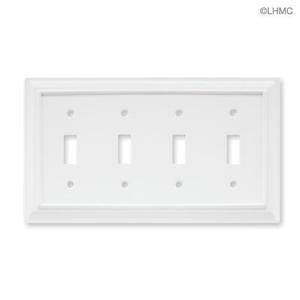 Hampton Bay W10765-W White Wood Architect Quad Switch Cover Wall Plate