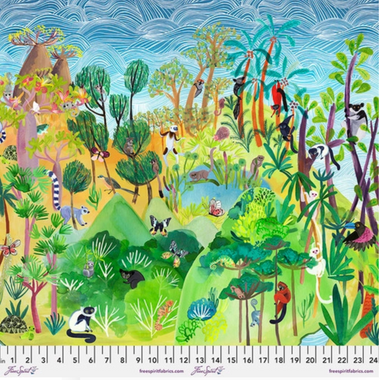 Free Spirit Katy Tanis Madagascar Adventure Wildlife Map Fabric By ...