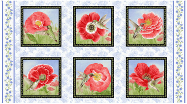 Henry Glass Poppy Meadows 24" Poppy Blocks Panel Cotton Fabric By Panel ...