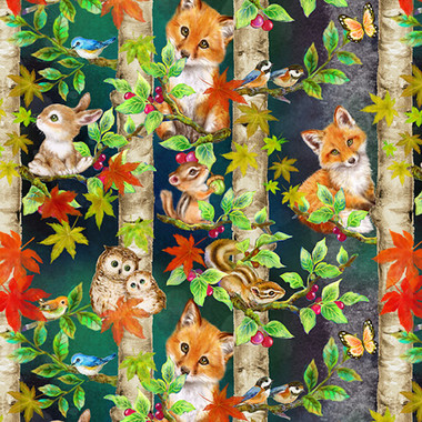 Studio E Auburn Fox Woodland Animals Multi Cotton Fabric by The Yard ...