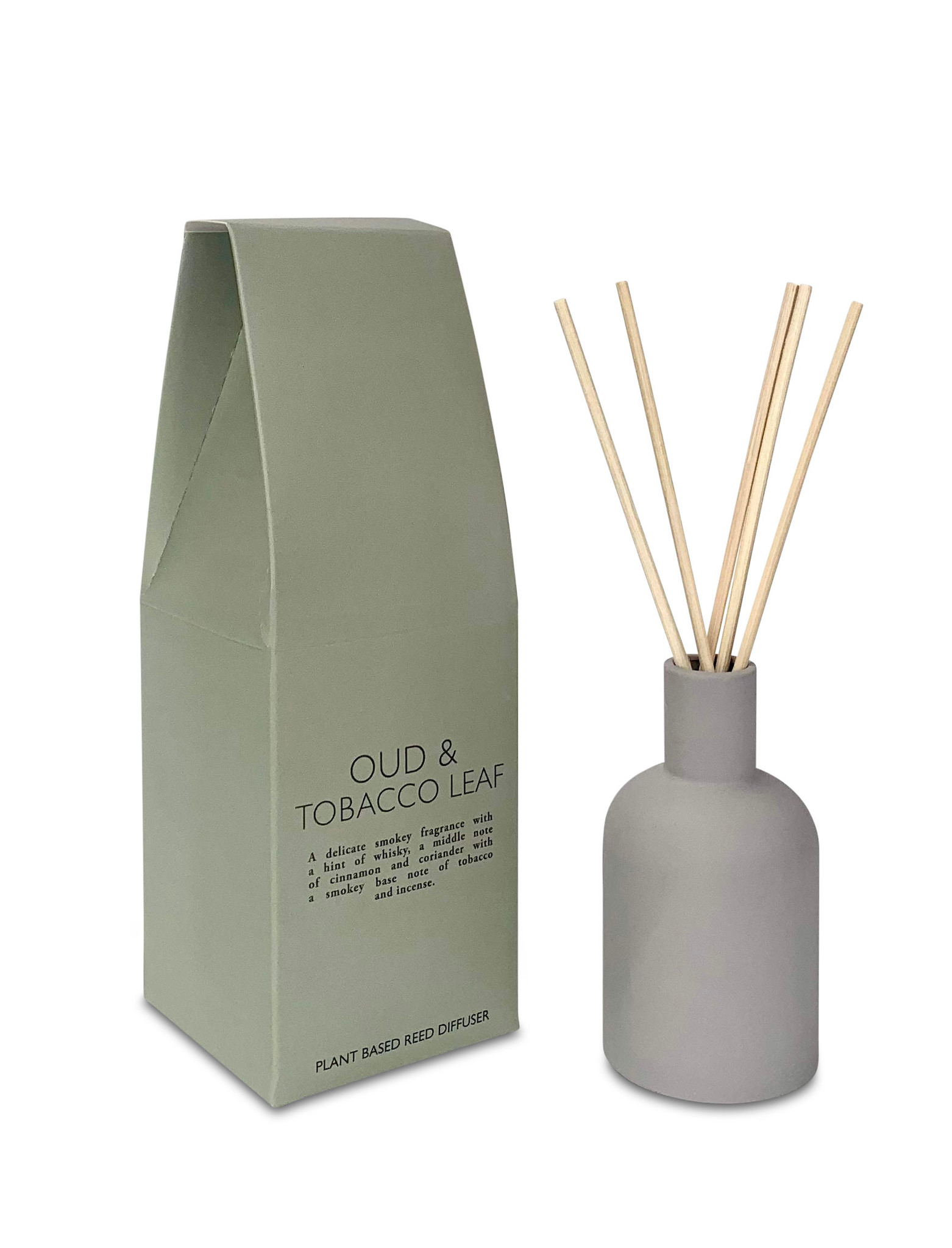 Oud & Tobacco Leaf - Grey Ceramic 100ml Reed Diffuser by Heaven Scent ...