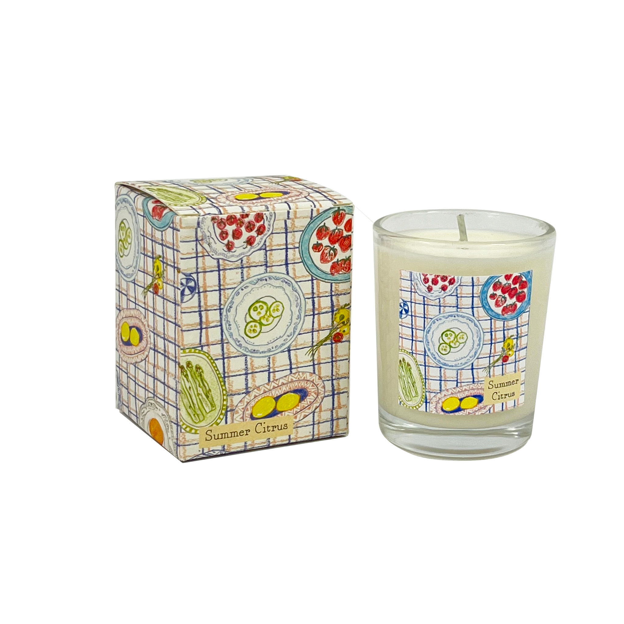 Summer Citrus Illustrated Votive Candle | 9cl Picnic & Fruit Art ...