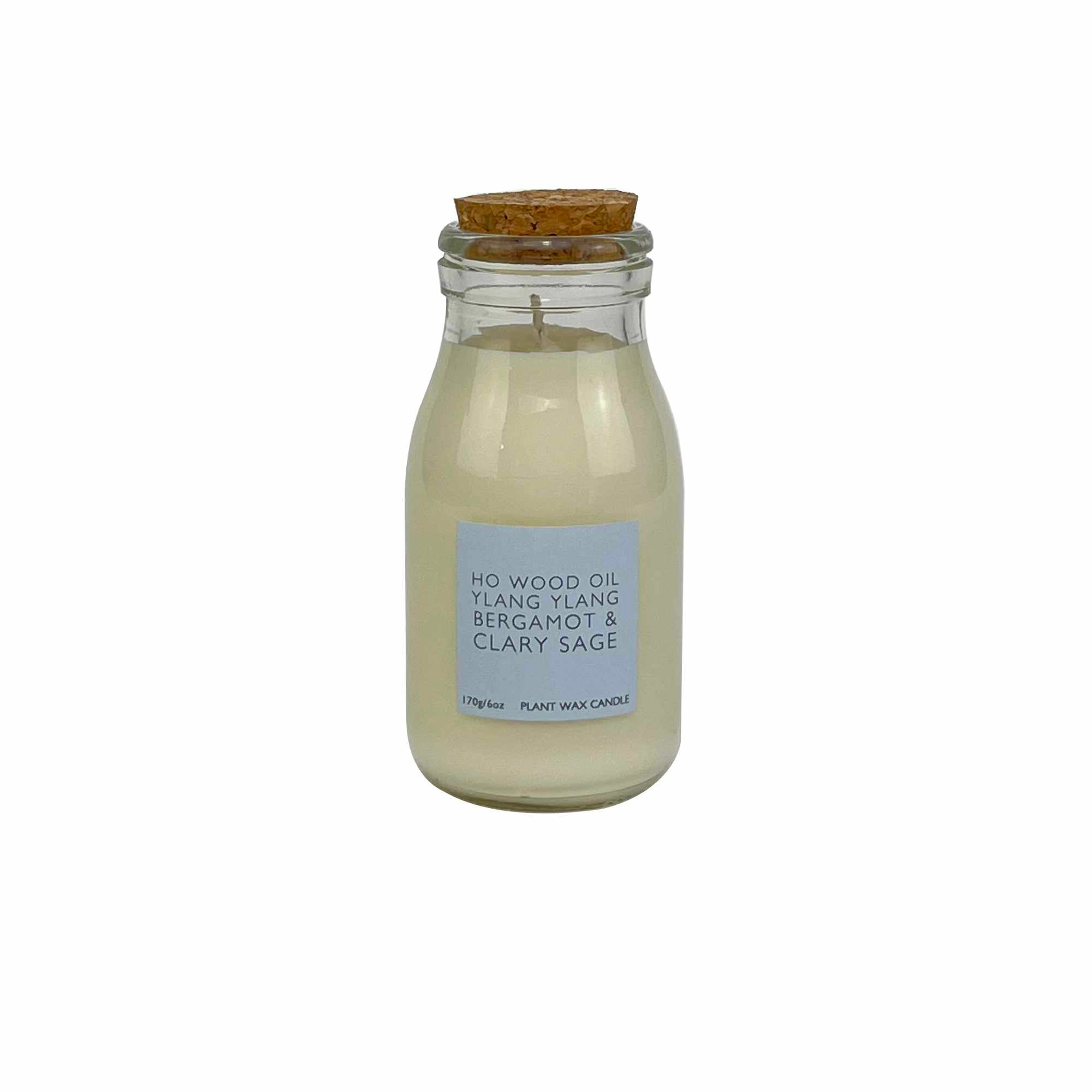 Ho Wood, Ylang Ylang & Clary Sage 200ml Retro Glass Milk Bottle Candle ...