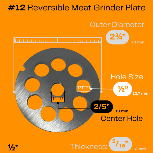 #12 Meat Grinder Plate. (#12 Reversible 1/2")