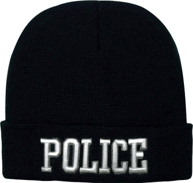 Black Deluxe Acrylic Embroidered Police Watch Cap